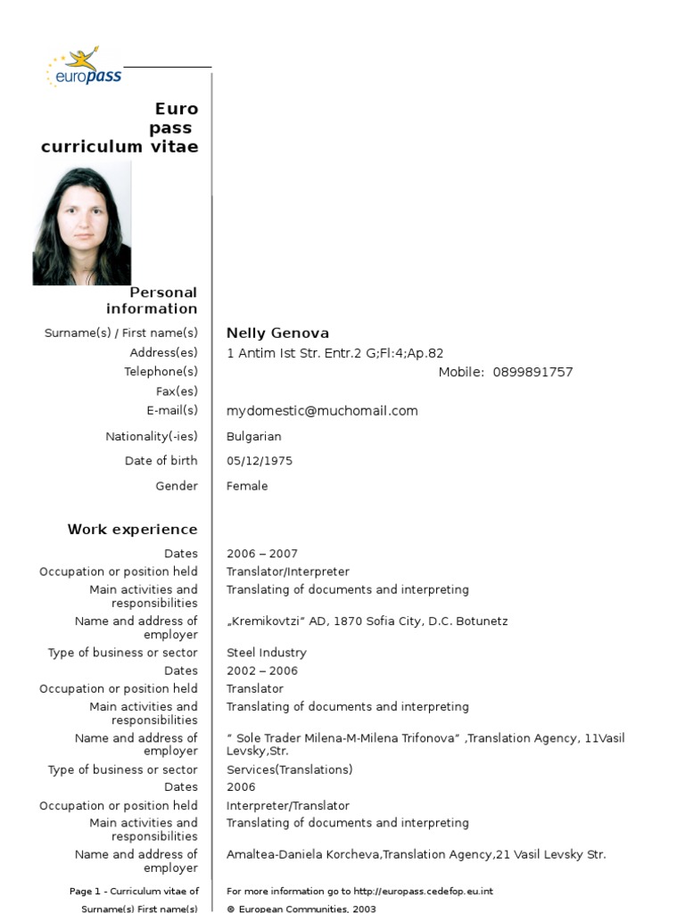 cv166 en US Europass CV Template EN | PDF | Cognition