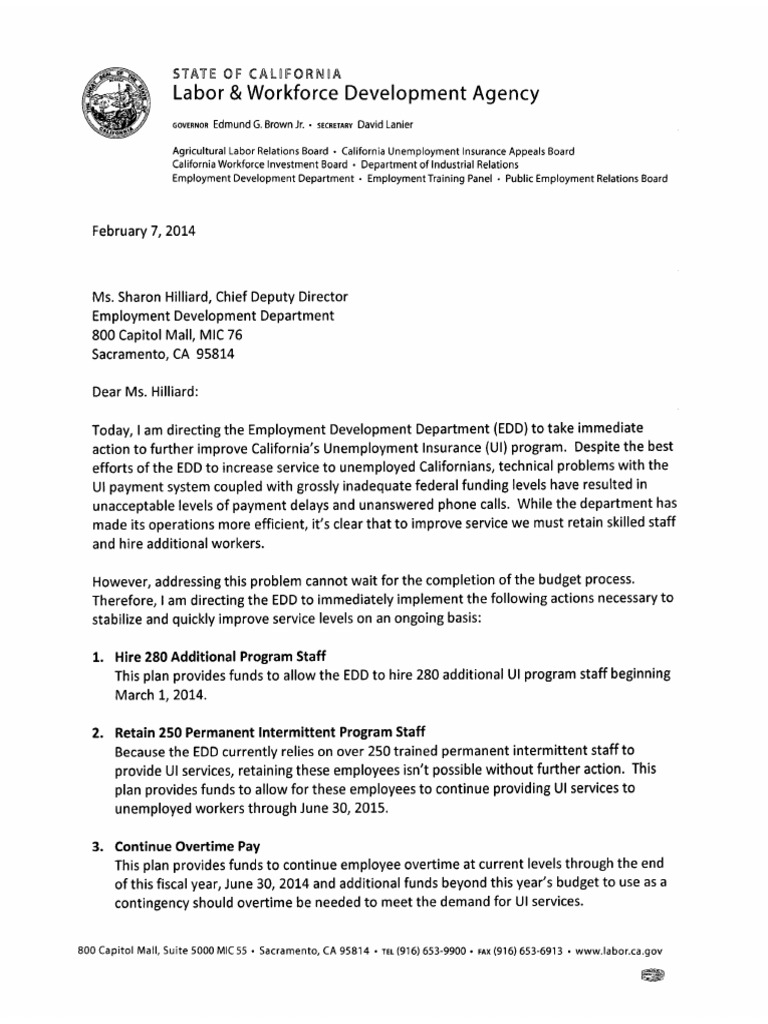 Letter From LWDA Sec to EDD 2 7 14
