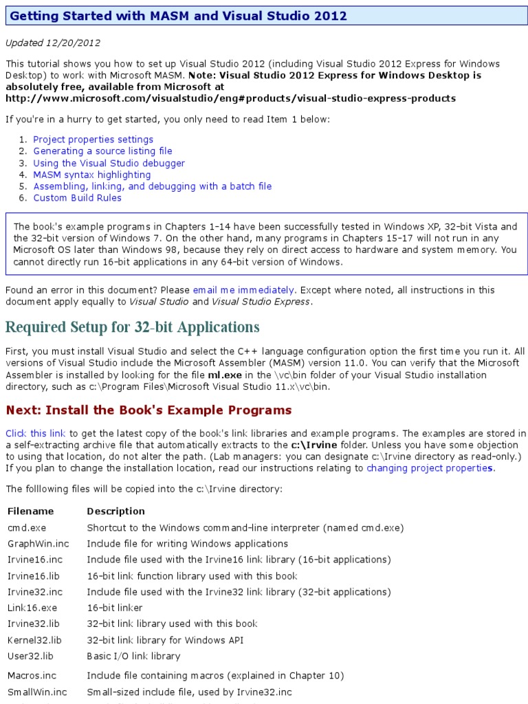 Getting Started With MASM and Visual Studio 2012 | PDF | Microsoft ...