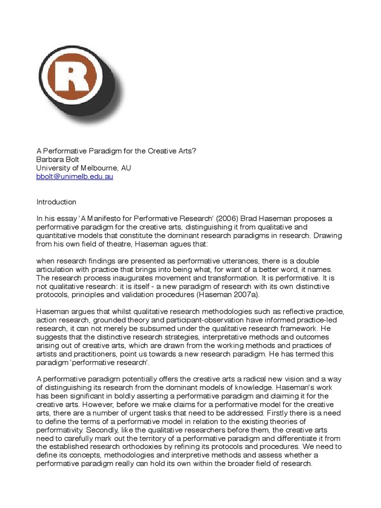 Bolt - Performative Research Paradigm | PDF | Truth | Qualitative Research