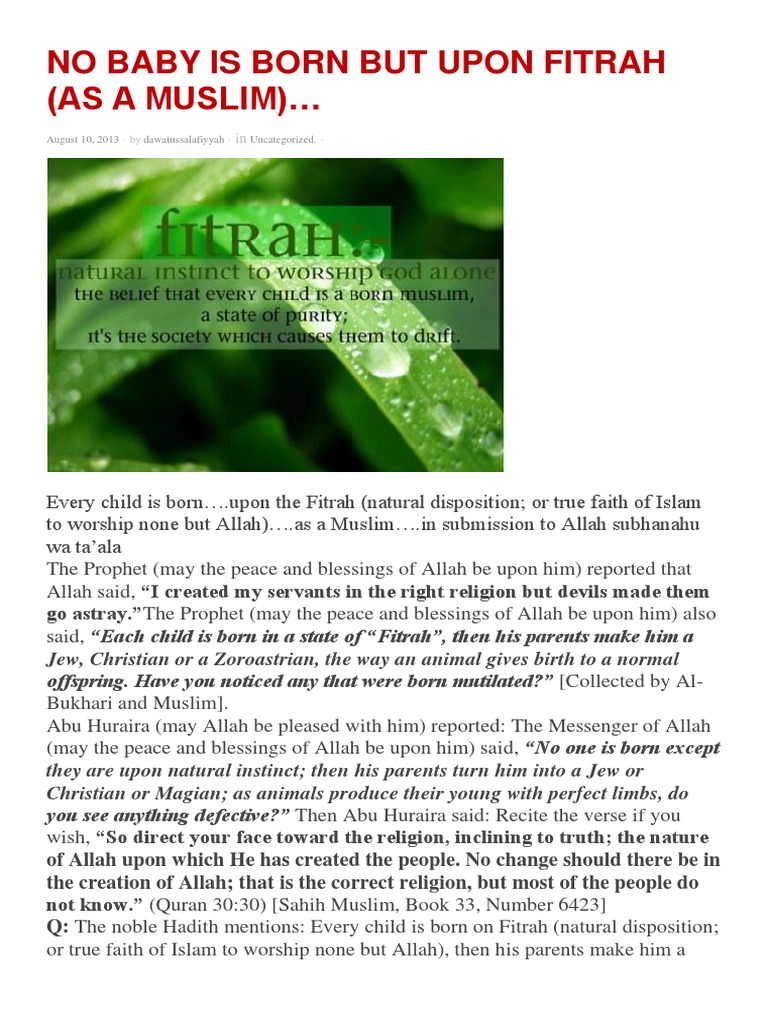 No Baby Is Born But Upon Fitrah (As A Muslim) | PDF | Muhammad | Hadith