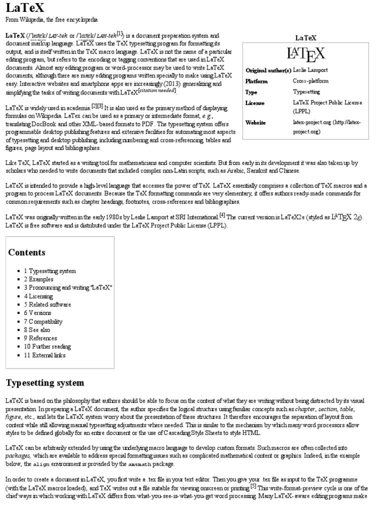 LaTeX - Wikipedia, The Free Encyclopedia | Text | Te X