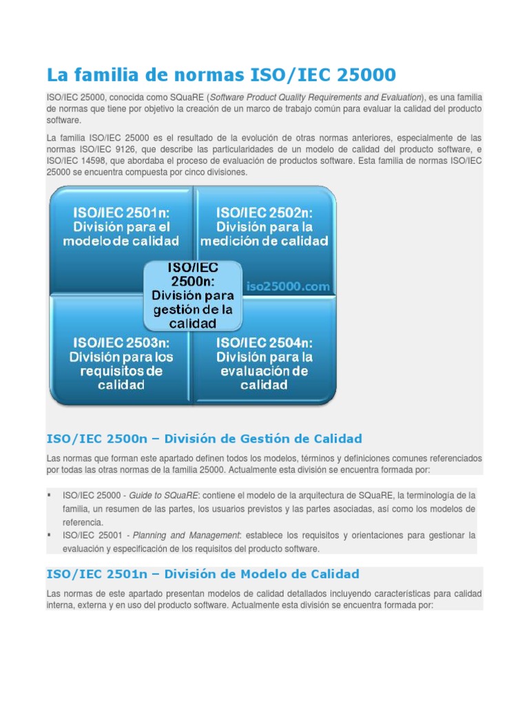 La Familia de Normas ISO-IEC 25000 | PDF | Organización internacional para la estandarización ...