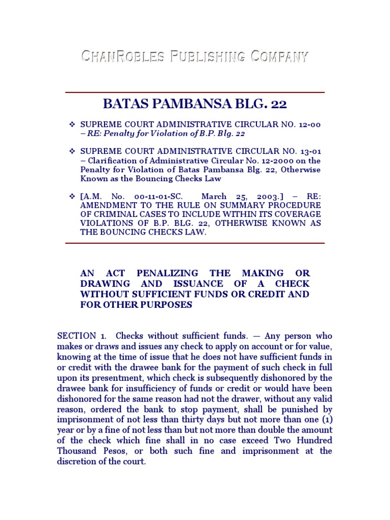 Batas Pambansa Blg. 22 | PDF | Cheque | Fine (Penalty)