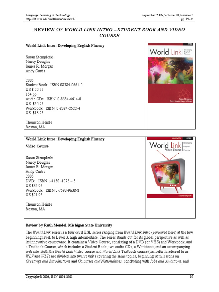 Review of World Link Intro - Student Book and Video | PDF | English As A Second Or Foreign ...