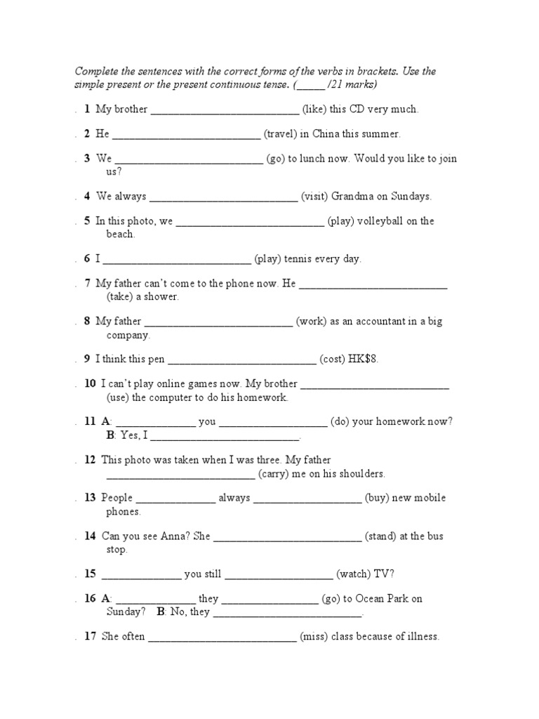 Complete The Sentences With The Correct Forms of The Verbs in Brackets ...