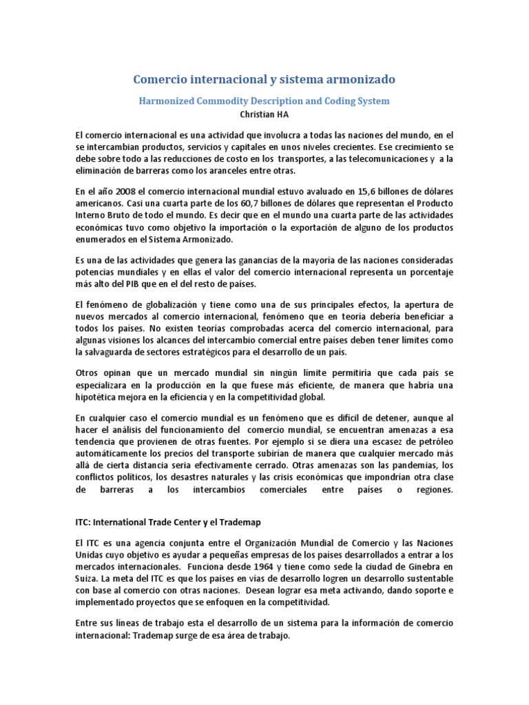Sistema Armonizado: Harmonized Commodity Description and Coding System | PDF | Comercio | El ...
