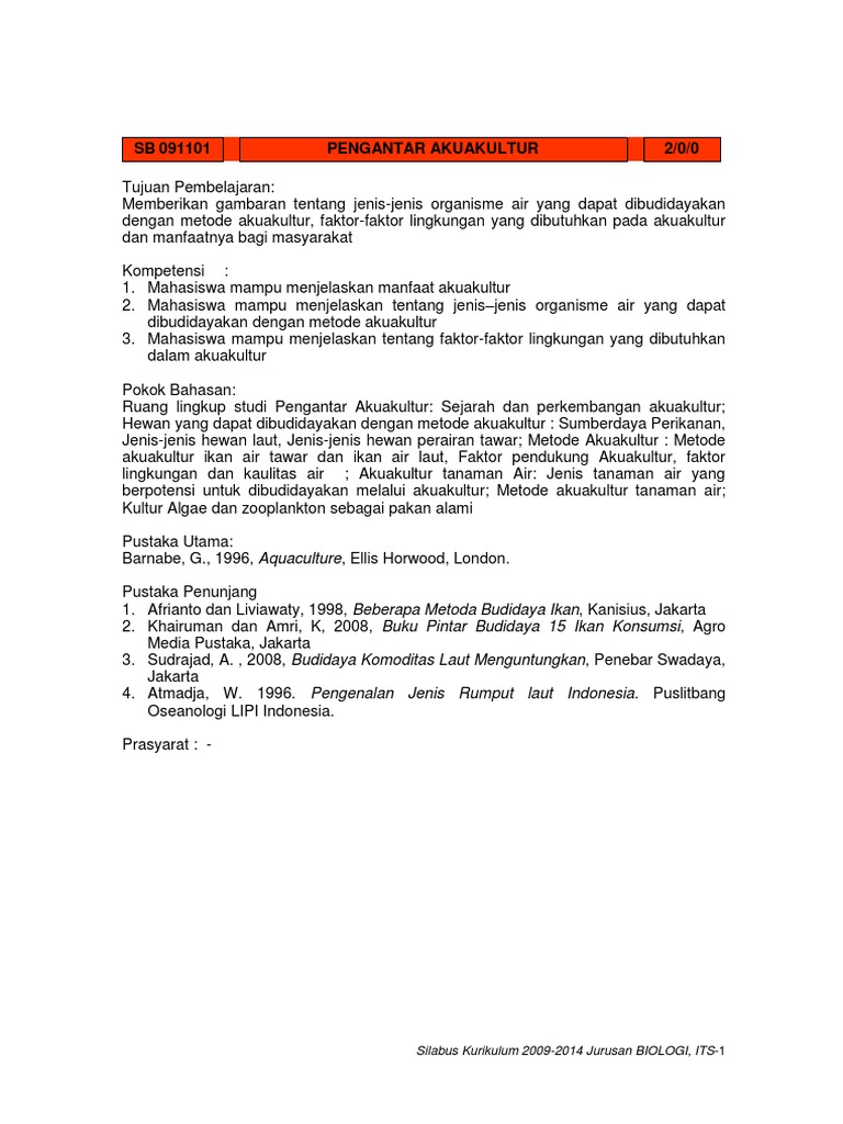 Silabus Mata Kuliah Jurusan Biologi Its | PDF