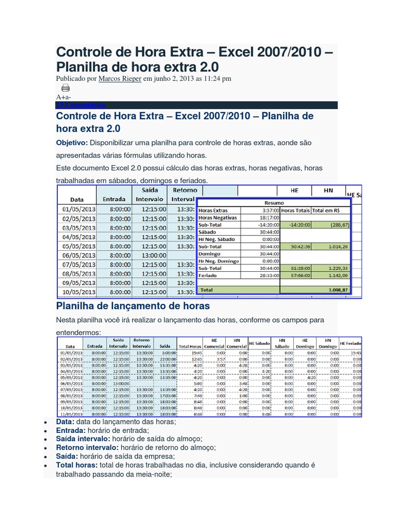 Controle de Hora Extra | PDF | Hora extra | Planilha