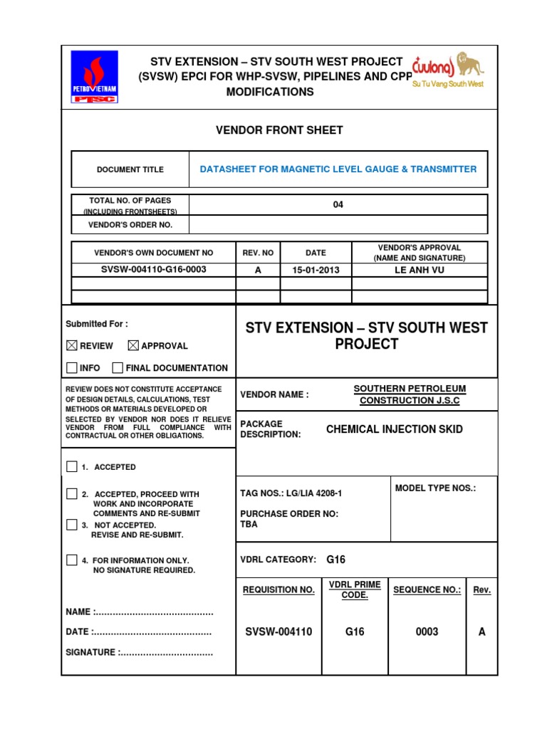 Datasheets for Magnetic Level Gauges and Transmitters for Storage Tanks ...