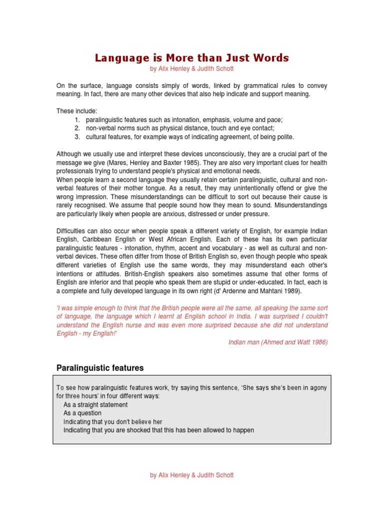 Language Is More Than Just Words | PDF | Tone (Linguistics) | Nonverbal ...