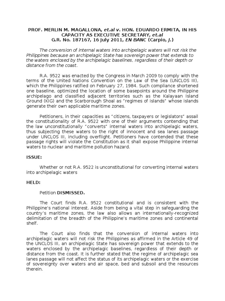 Magallona V Ermita Case Digest | PDF | Territorial Waters | Oceanography