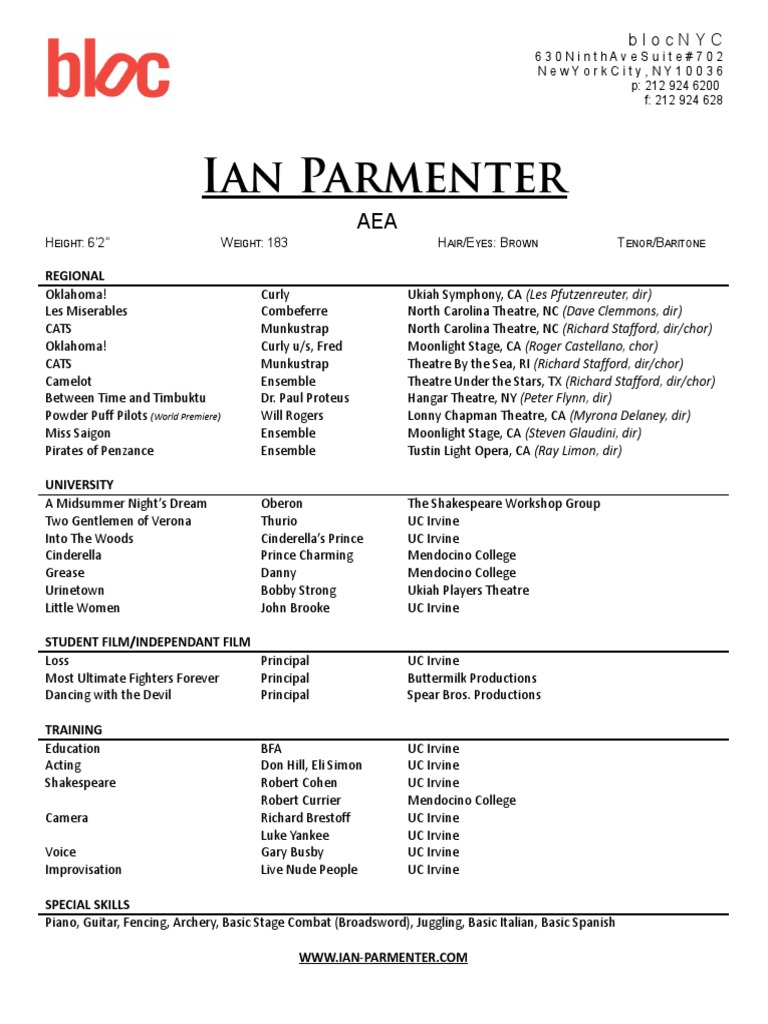 Ian Parmenter Acting Resume | PDF
