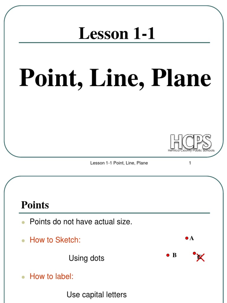 Lesson 1-1: Point, Line, Plane | PDF | Line (Geometry) | Classical Geometry