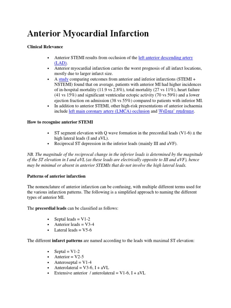Anterior Myocardial Infarction | PDF