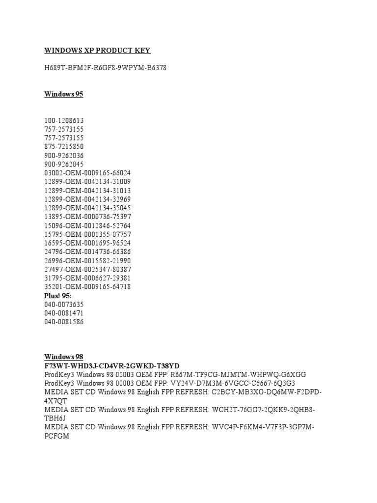 Windows XP Product Key | PDF | Microsoft Windows | Operating System ...