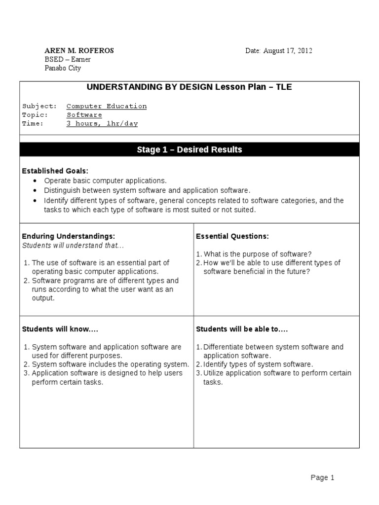 UBD Lesson Plan in Computer Ed | PDF | Application Software | Software
