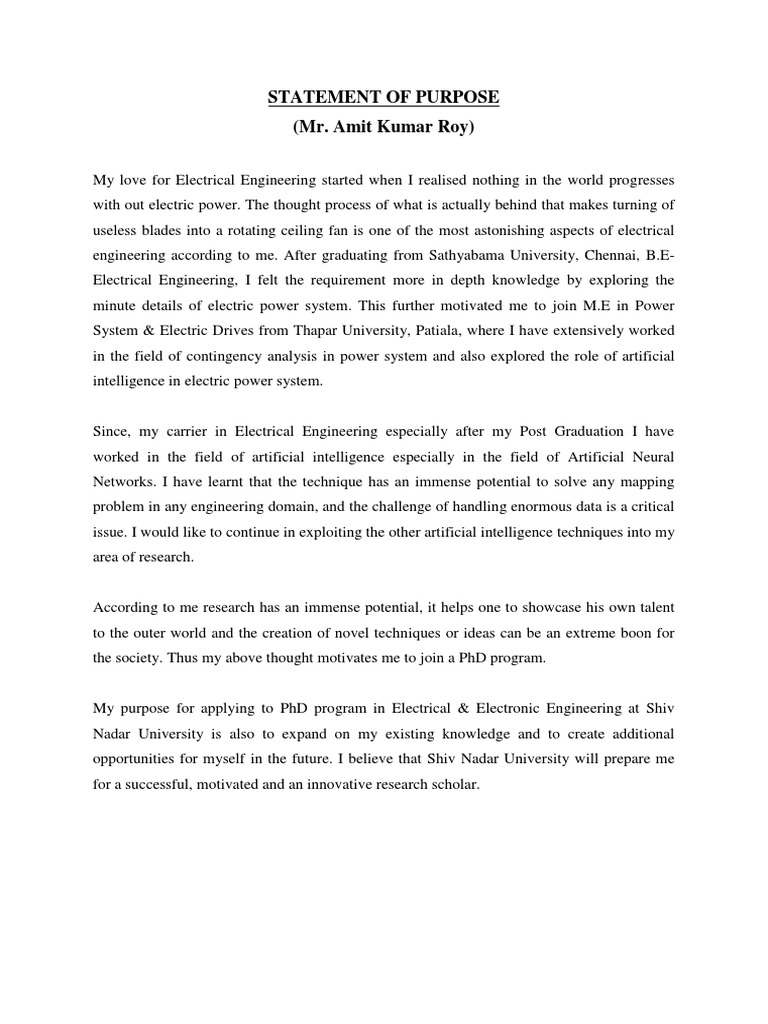 Statement of Purpose Sample | PDF | Computers