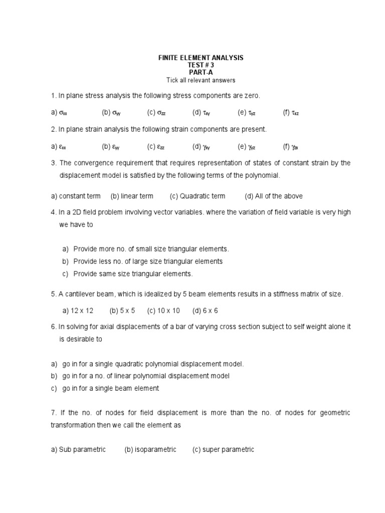 Finite Element Analysis Test Questions | PDF | Finite Element Method ...