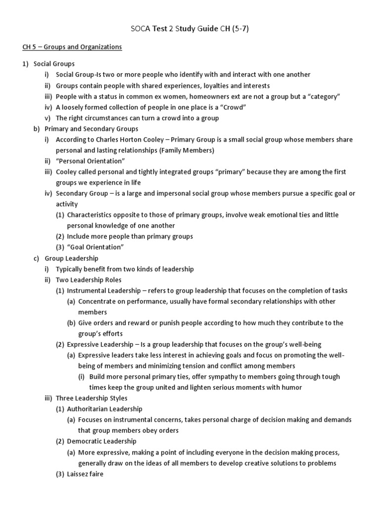 Sociology Test 2 Study Guide: Groups & Org. | PDF | Deviance (Sociology ...