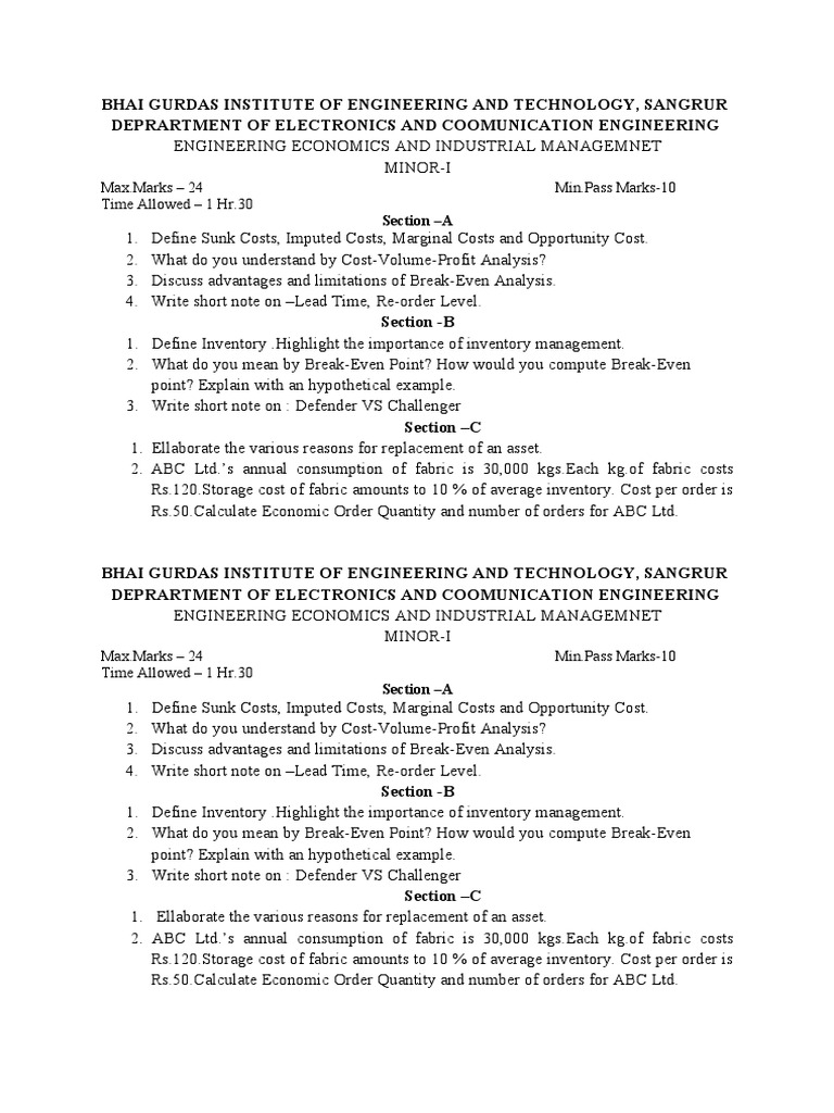 EEIM in Engineering | PDF | Engineering | Inventory