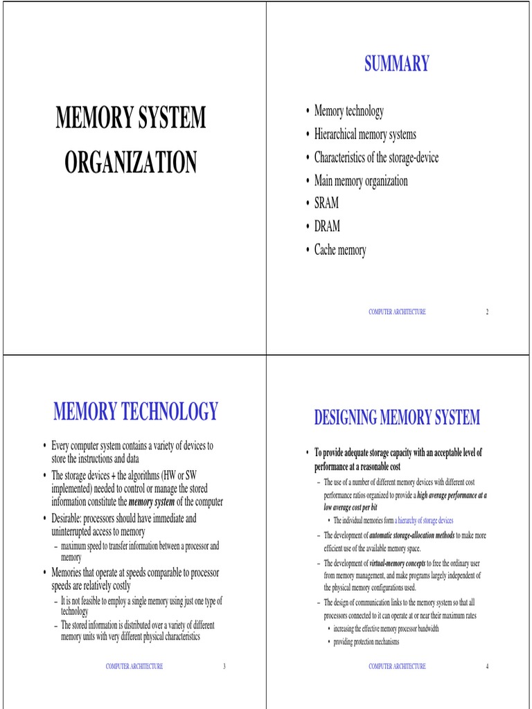 Computer Architecture - Memory System | PDF | Dynamic Random Access Memory | Cpu Cache