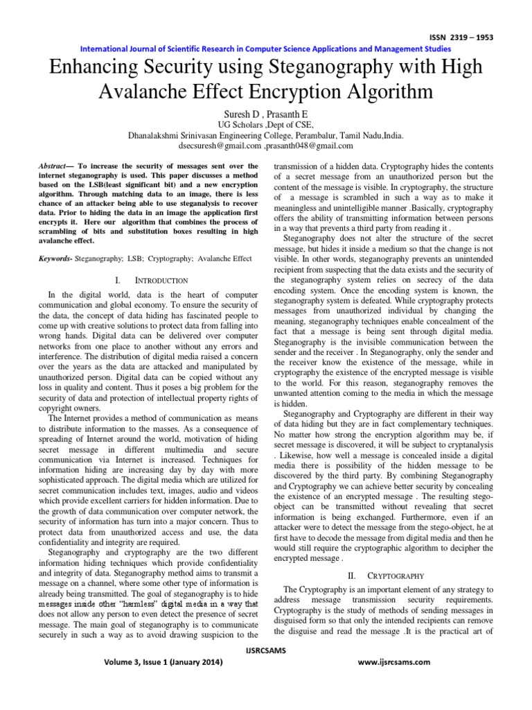 Enhancing Security Using Steganography With High Avalanche Effect Encryption Algorithm Pdf