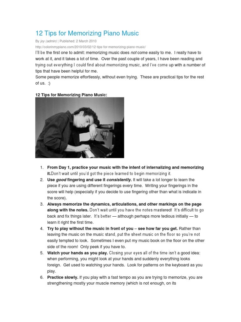 12 Tips For Memorizing Piano Music | PDF | Sheet Music | Memory