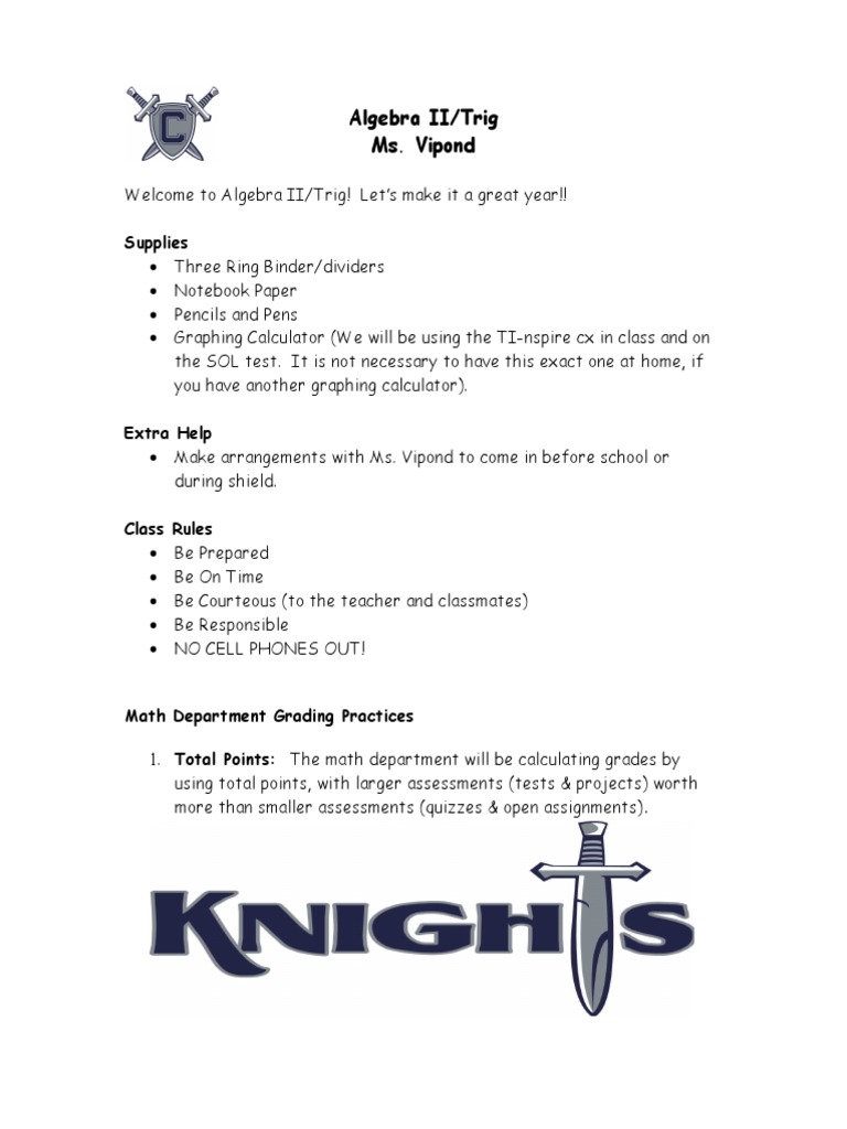 Algebra II Syllabus | PDF | Teaching Mathematics | Schools