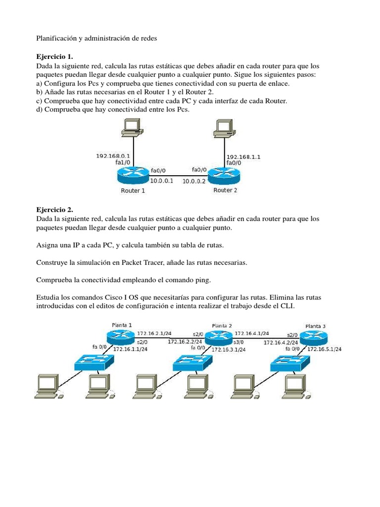 Ejercicios Enrutamiento Estatico | PDF | Enrutador (Computación) | Protocolos de red