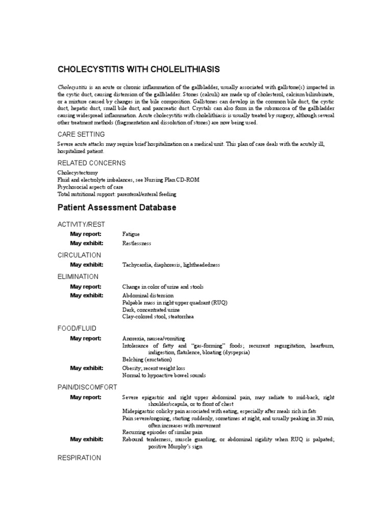 NCP: Cholecystitis With Cholelithiasis | PDF | Gallbladder | Bile