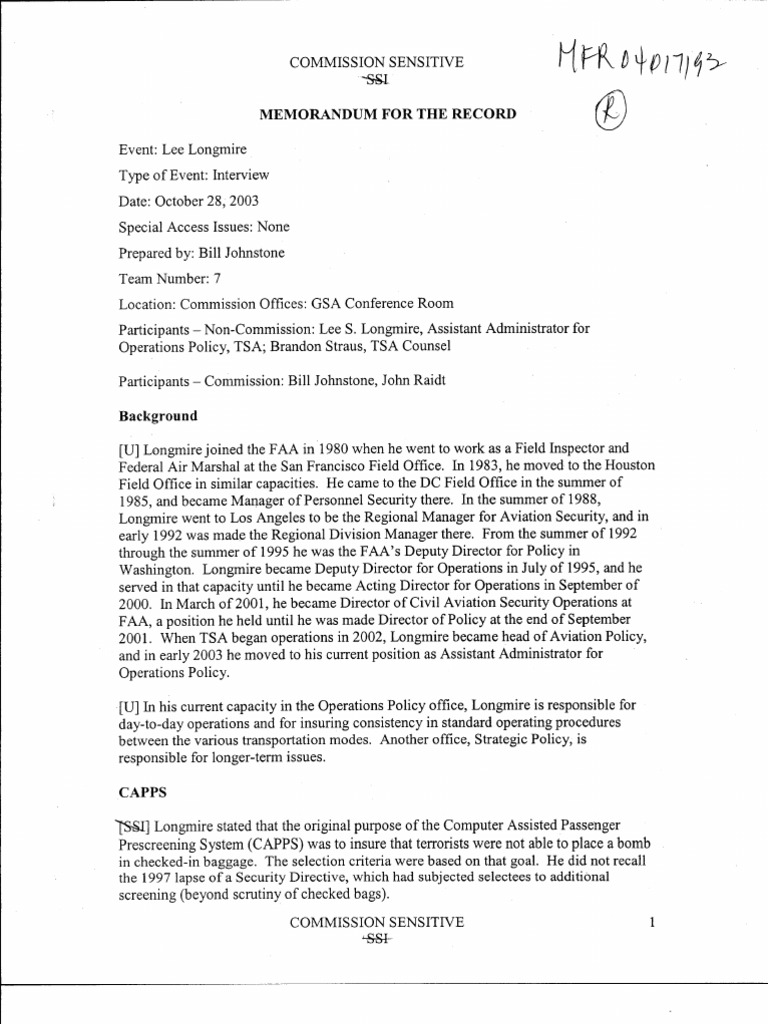 Memorandum For The Record: Background | PDF | Federal Aviation ...
