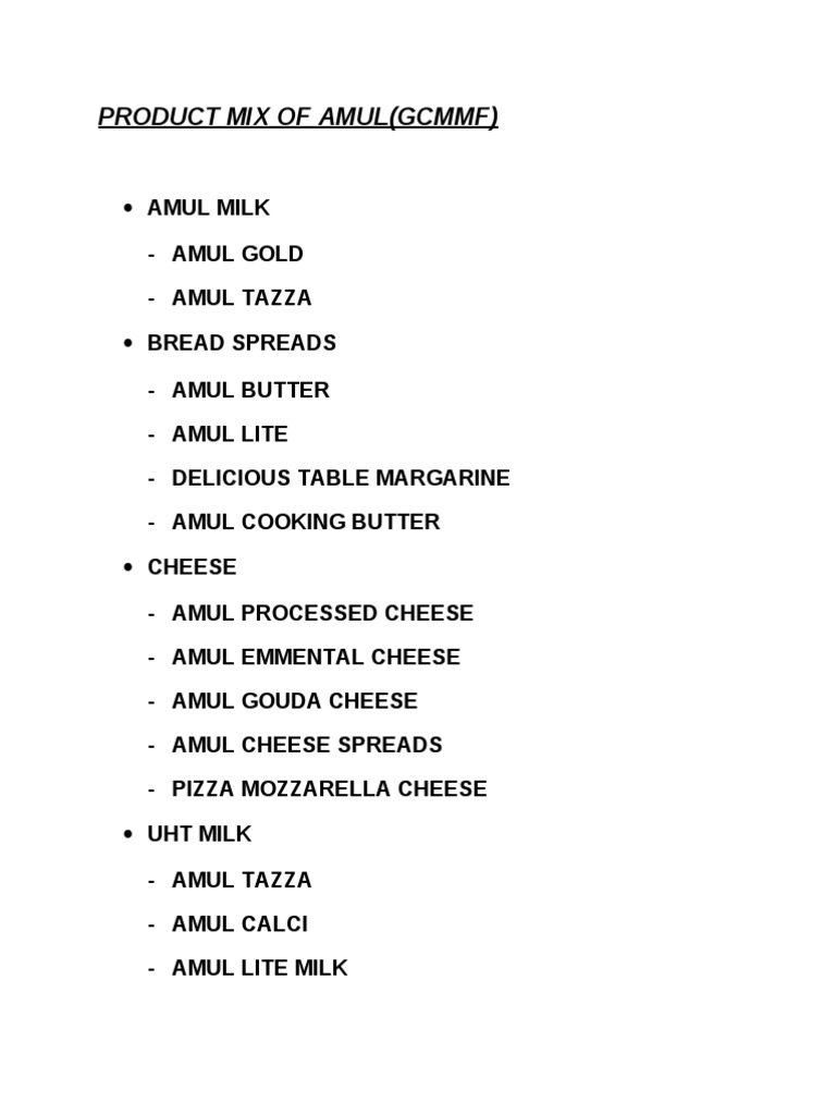 Amul Product Mix Overview | PDF