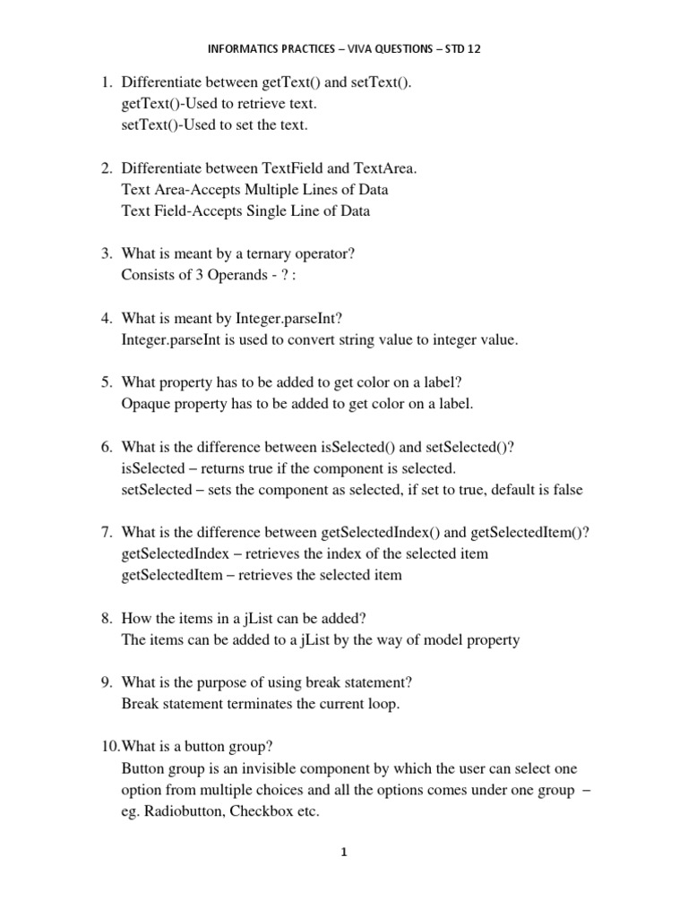 127 Std 12 Viva Question Answers Sql String Computer Science 