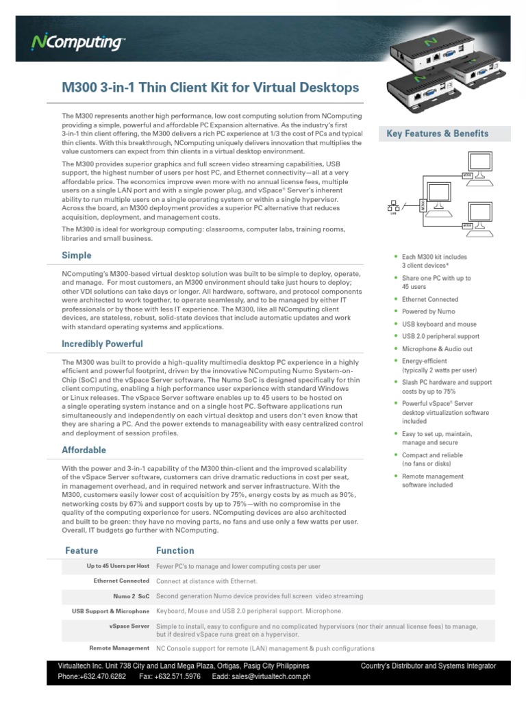 Ncomputing M300 DataSheet | PDF | Personal Computers | Usb