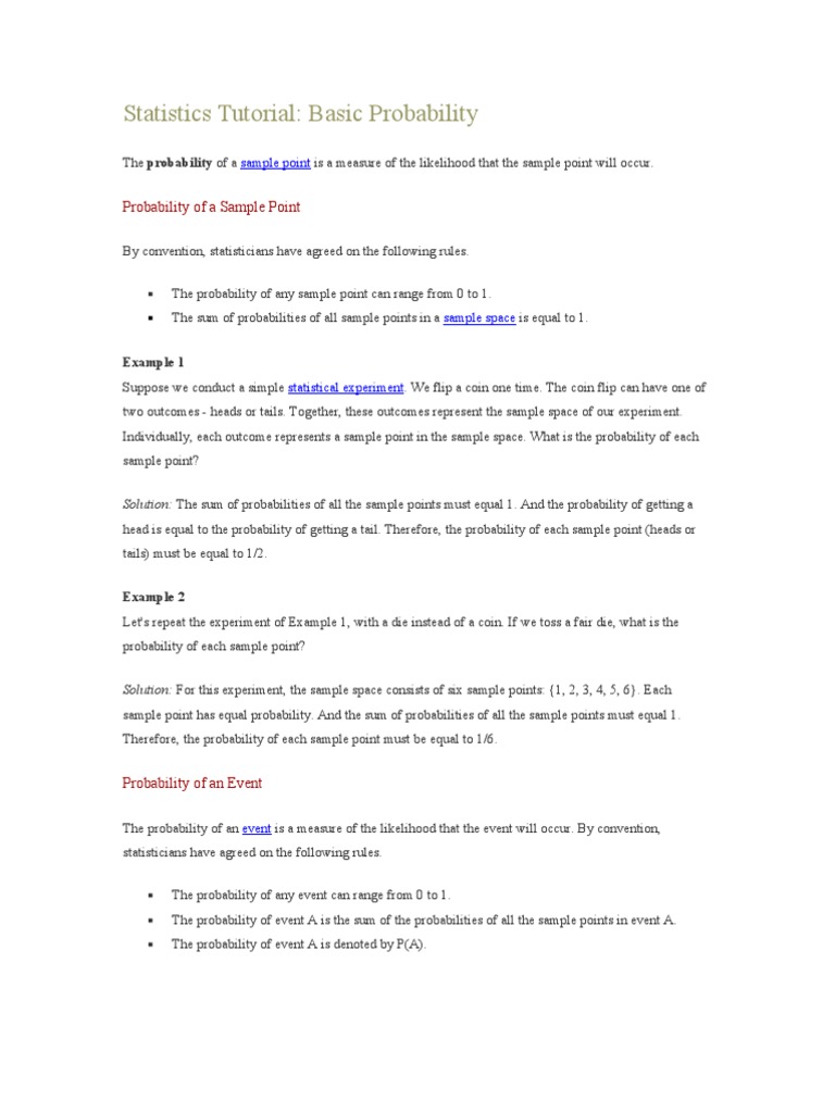 Statistics Tutorial: Basic Probability: Probability of A Sample Point ...