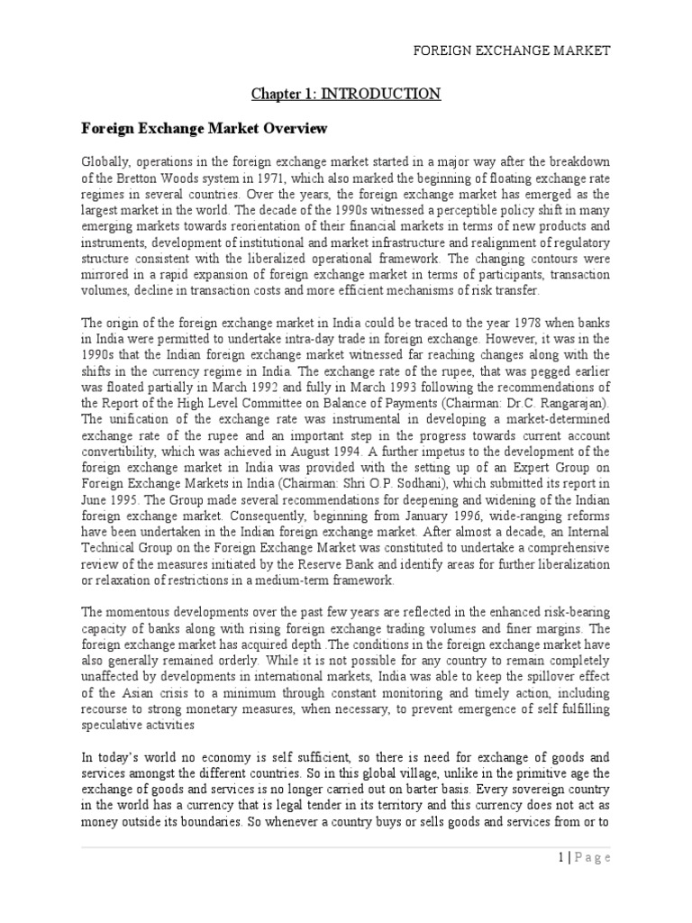 Foreign Exchange Market Overview: Chapter 1: INTRODUCTION | PDF | Notes ...