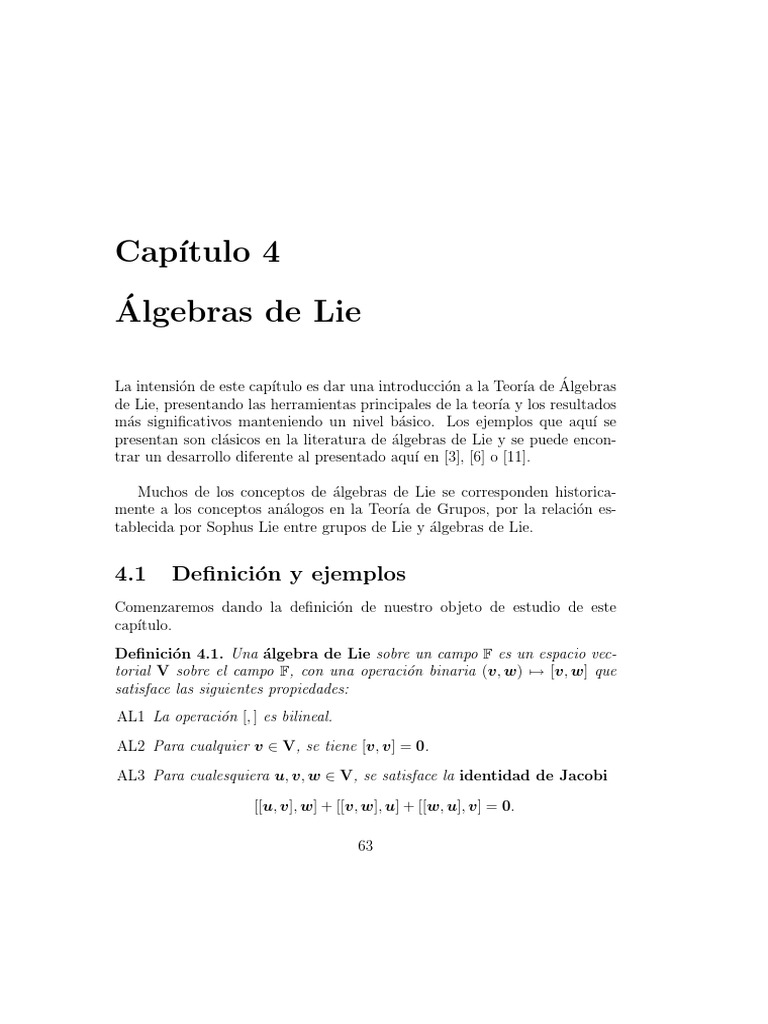 Álgebra de Lie | PDF | Algebra de mentiras | Matriz (Matemáticas)