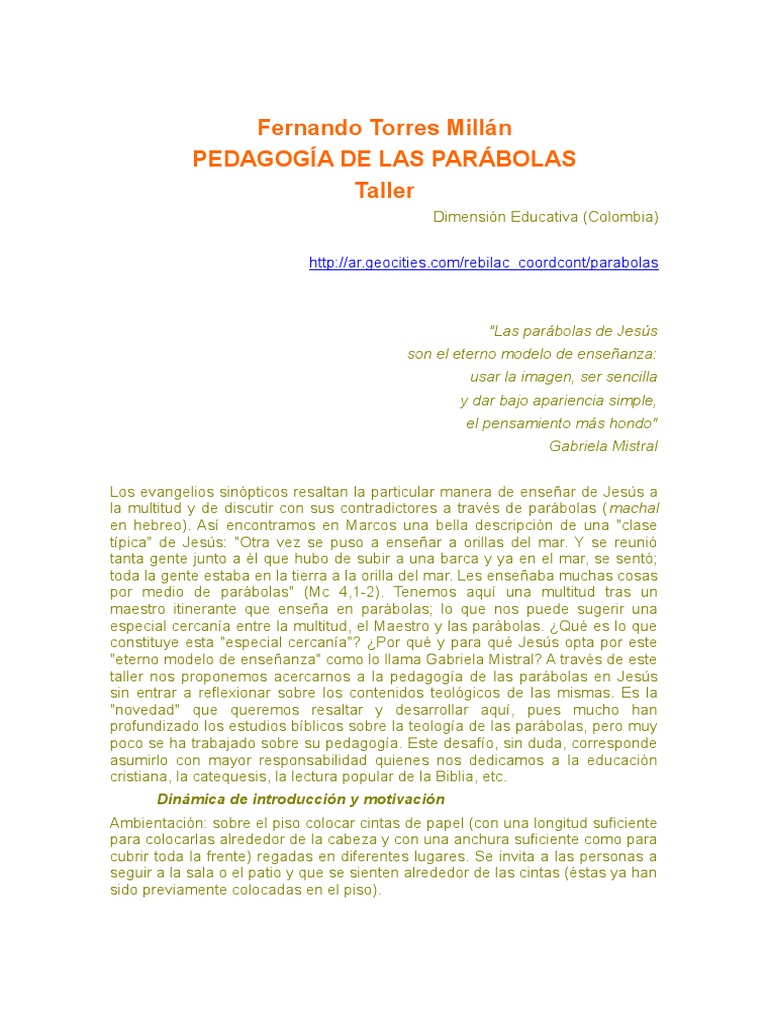 Torres Millan, Fernando - Pedagogia de Las Parabolas | PDF | Science ...