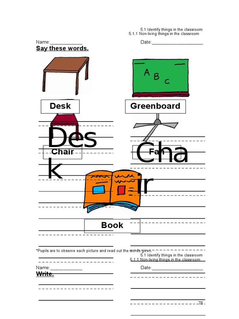 Classroom Object Identification Activity | PDF | Language Arts ...