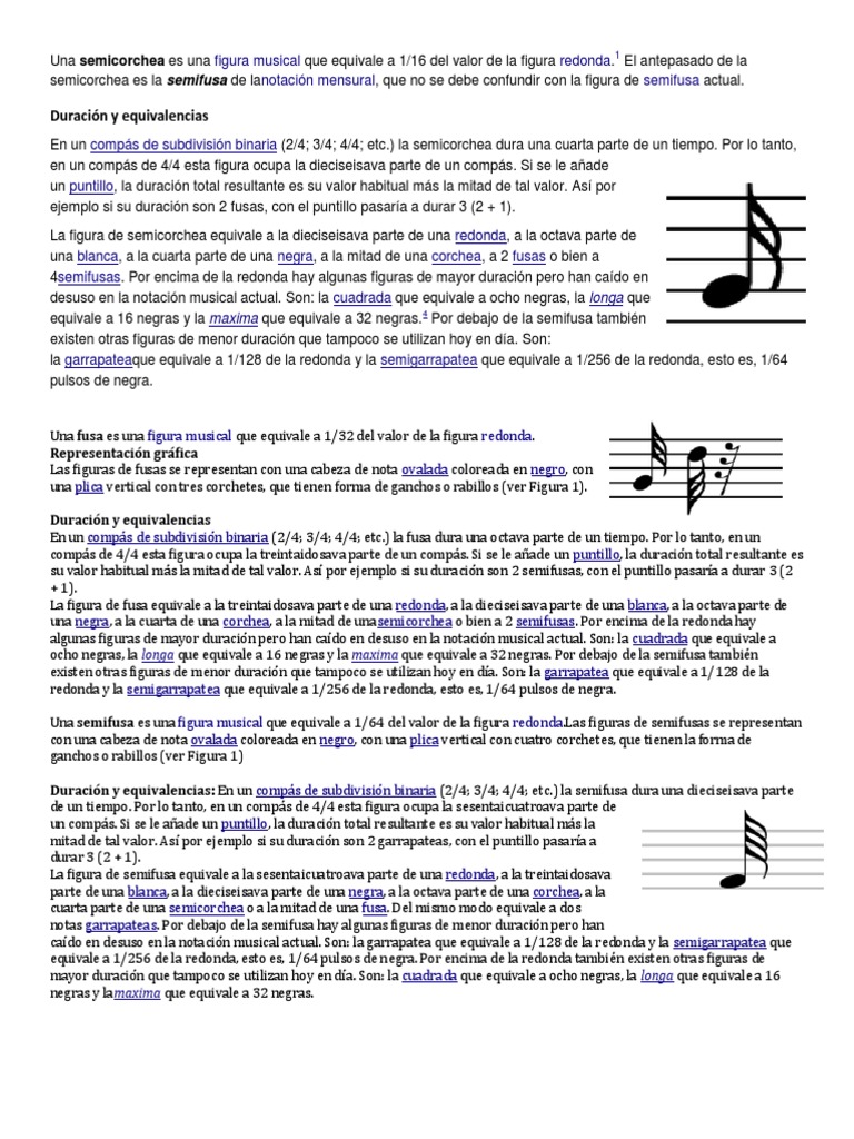 Una Semicorchea, Fusa, Semifusa | PDF | Elementos de la música | Notación