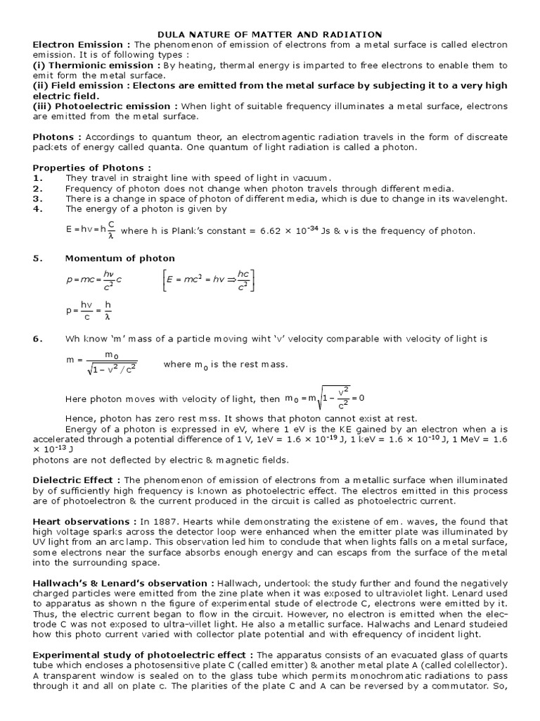 Dual Nature of Matter and Radiation Mains | PDF | Photoelectric Effect ...
