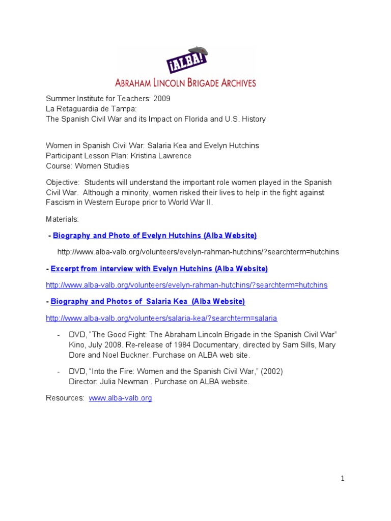 Women in Spanish Civil War: Lesson Plan | PDF | Violence | Unrest