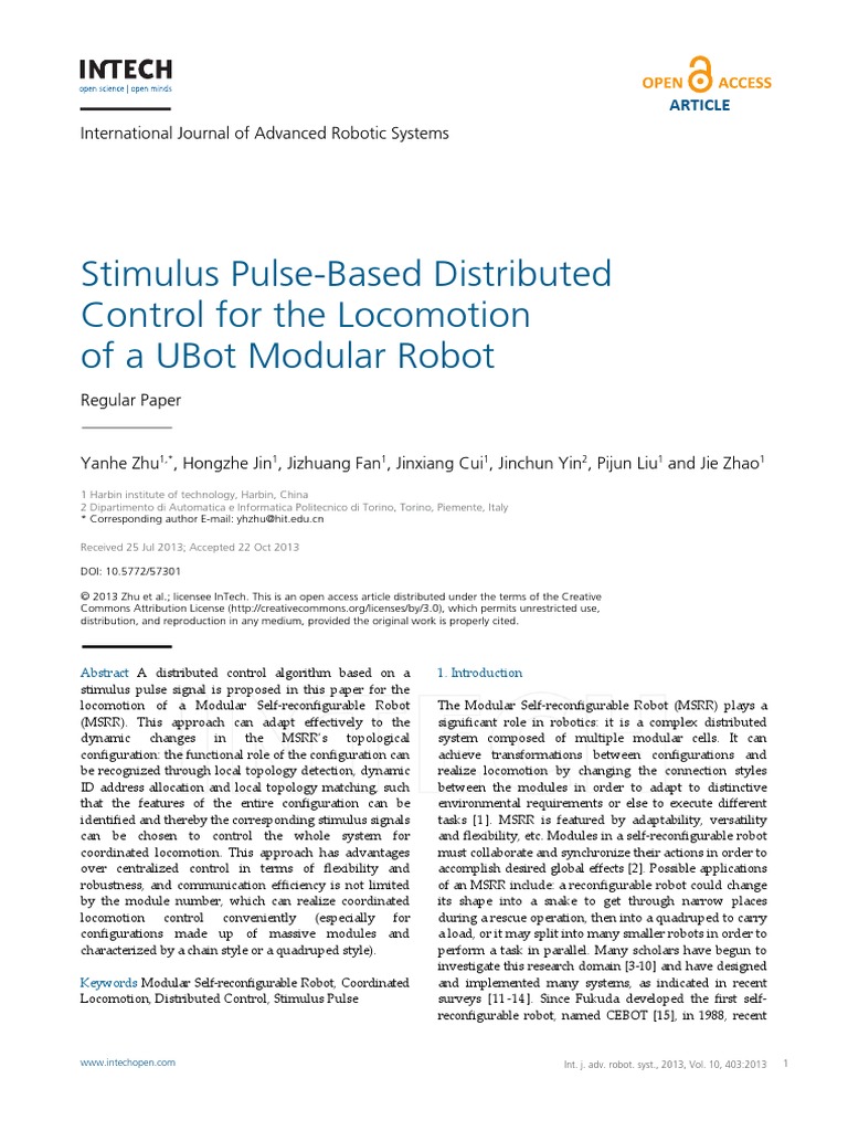 Stimulus Pulse Based Distributed Control For The Locomotion of A UBot Modular Robot | PDF ...