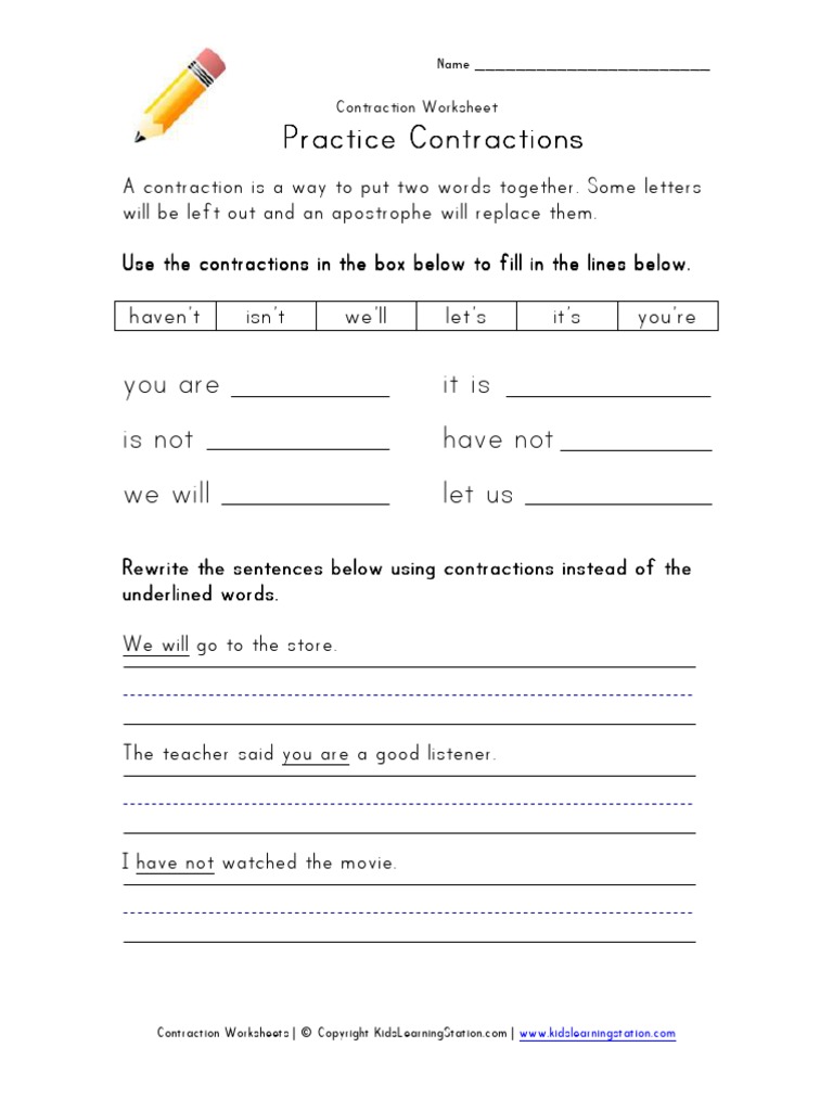 Contraction Worksheet | PDF