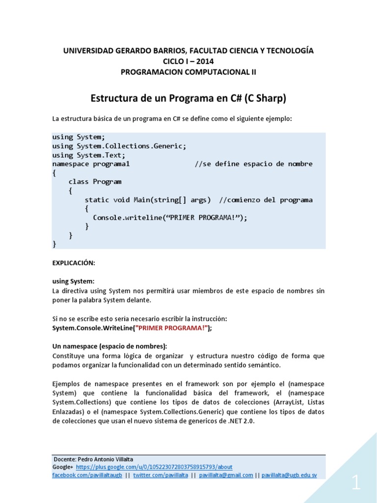 Estructura de Un Programa en C SHARP | PDF | C Sharp (lenguaje de ...