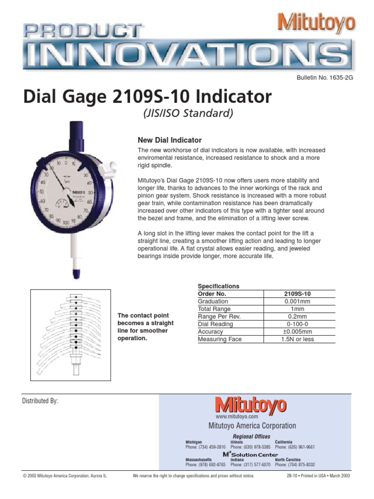 Dial Gage 2109S-10 Indicator: (JIS/ISO Standard) | PDF | Technology ...