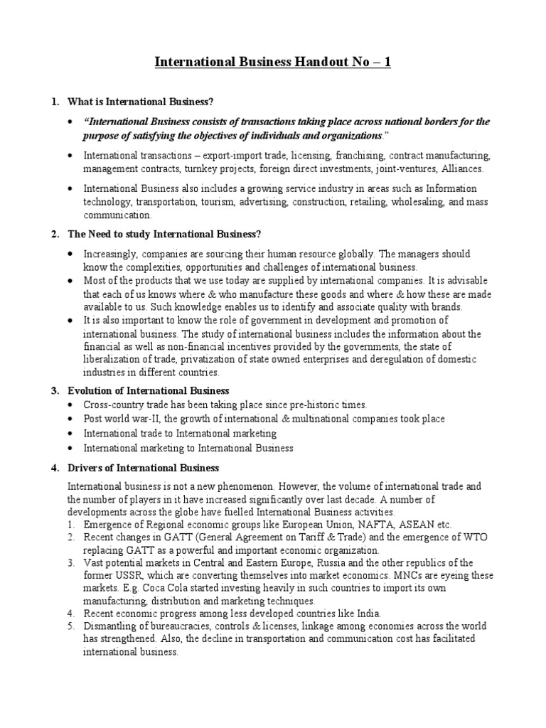 International Business Handout No - 1 | PDF | International Business ...