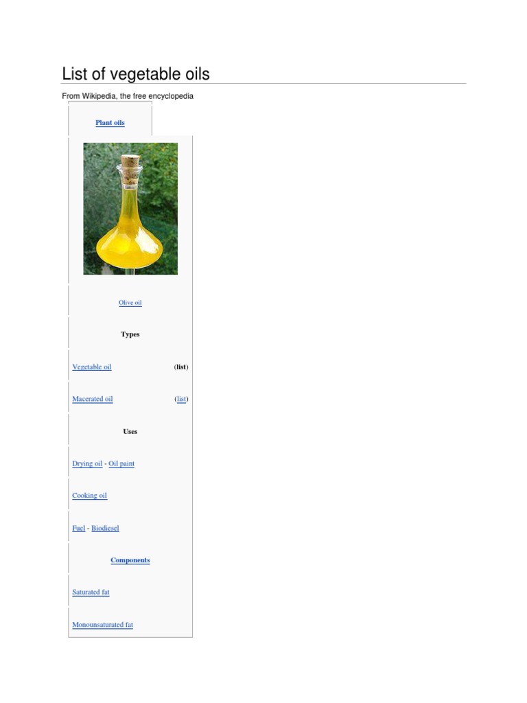 List of Vegetable Oils. | PDF | Vegetable Oil | Cooking Oil