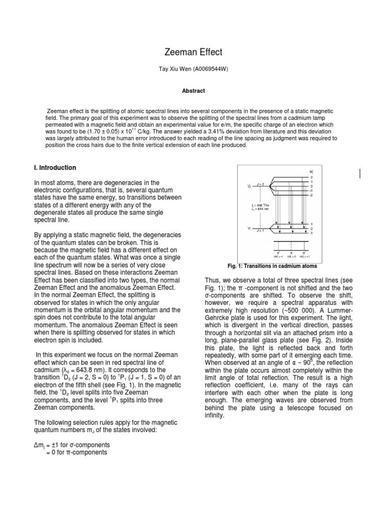 Zeeman Effect | PDF | Polarization (Waves) | Magnetic Field